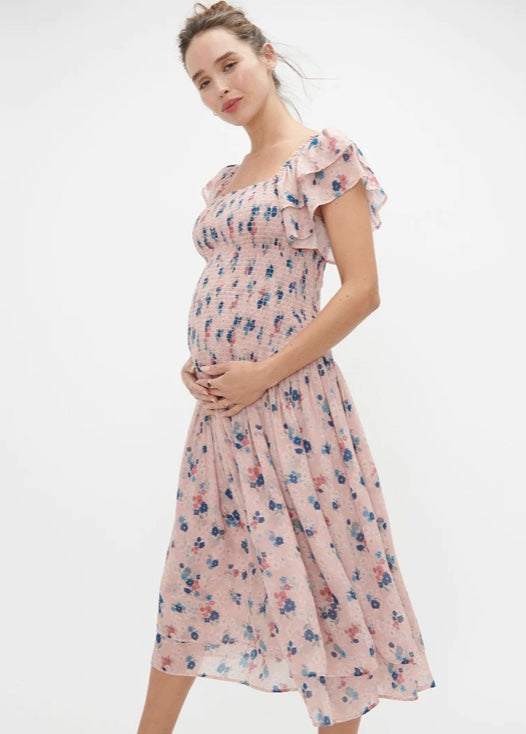 Hatch The Cosette Spring Floral Bloom Maternity Dress Pink – For The ...