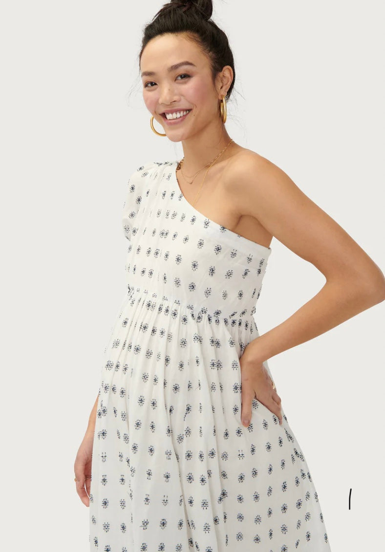 Hatch The Elle Embroidery Maternity Dress White & Navy – For The Creators